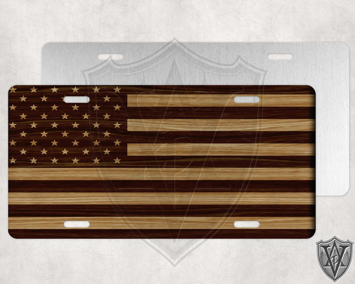 Wood Flag License Plate – Five Pines Apparel and Gifts